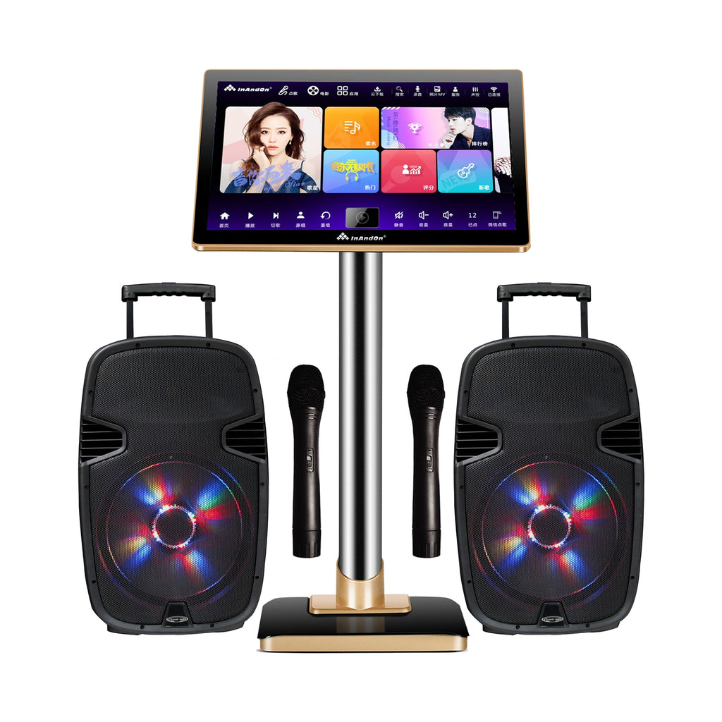 InAndOn 19.5" 3-in-1 4K Touch Screen V5 MAX Karaoke System with 2x10 ...